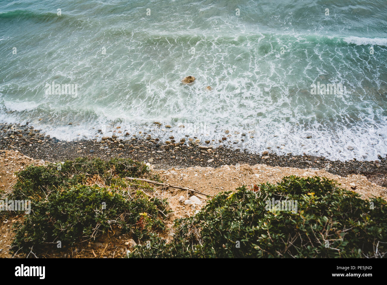 Island Crete in Greece, Aerial view towards sea and beach. Top view ...