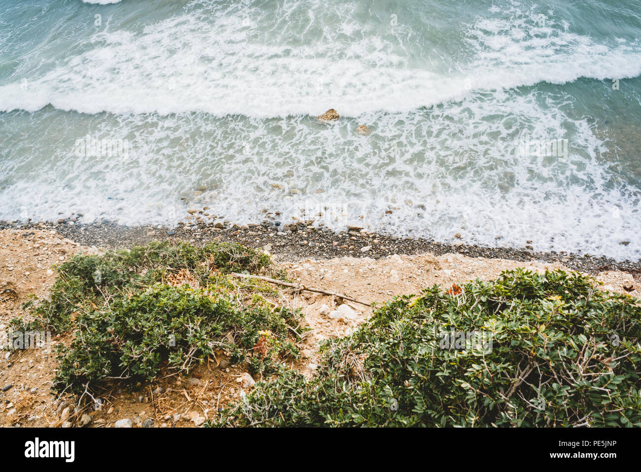 Island Crete in Greece, Aerial view towards sea and beach. Top view ...