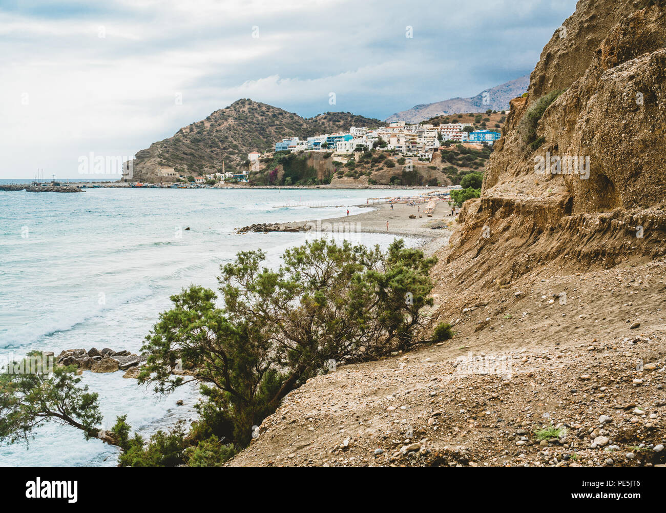 Crete, Greece. beach with rocks and cliffs with view towards sea ovean ...