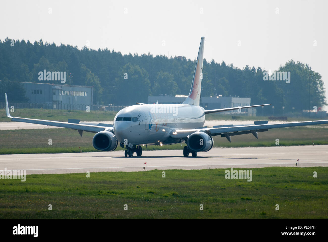 Egyptian hybrid airline FlyEgypt aircraft Boeing 737 800 in Gdansk Lech ...