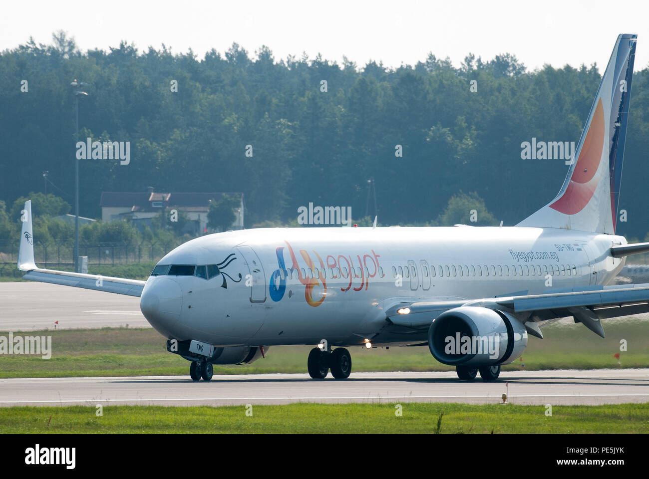 Egyptian hybrid airline FlyEgypt aircraft Boeing 737 800 in Gdansk Lech ...