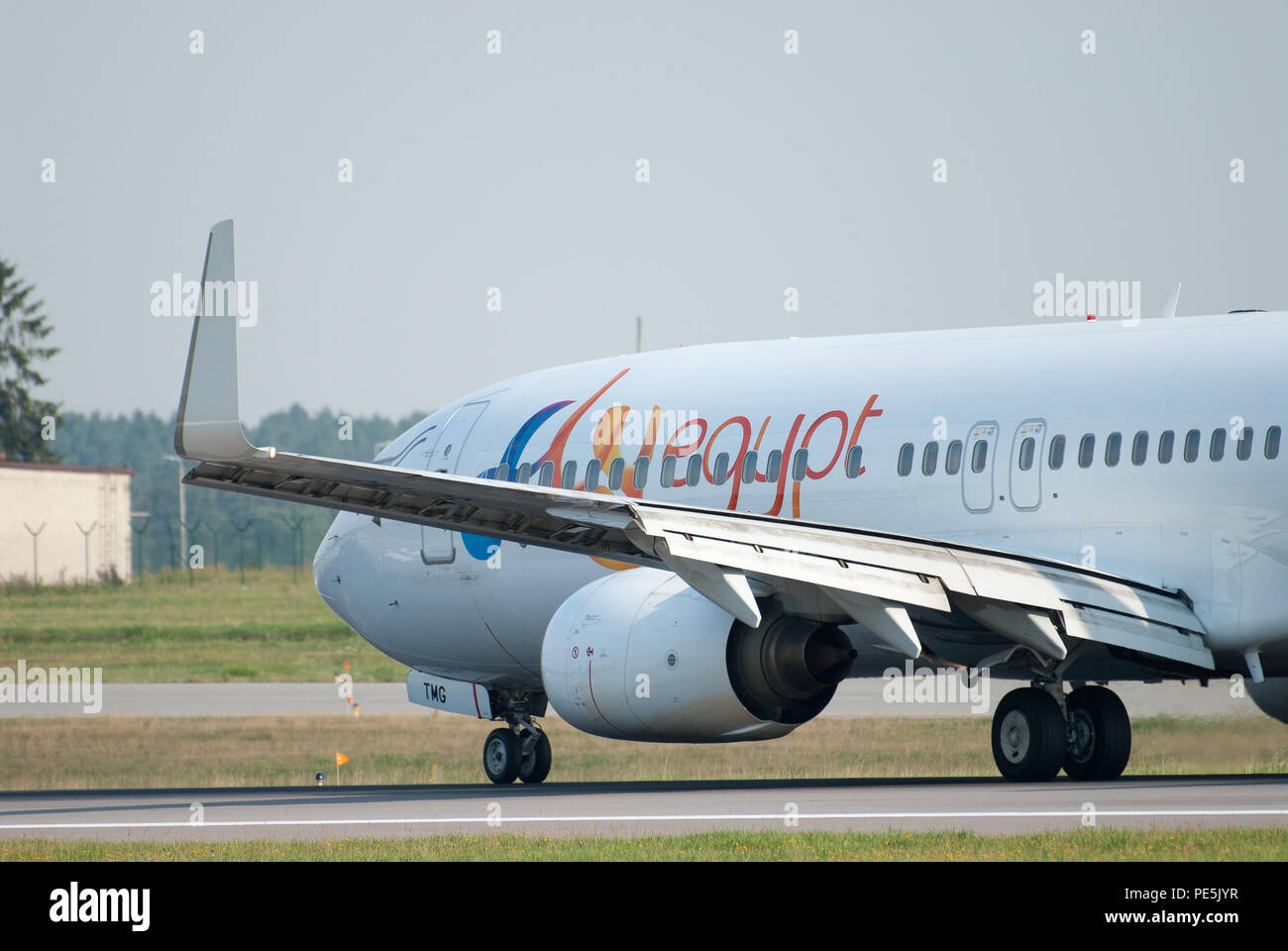 Egyptian hybrid airline FlyEgypt aircraft Boeing 737 800 in Gdansk Lech ...