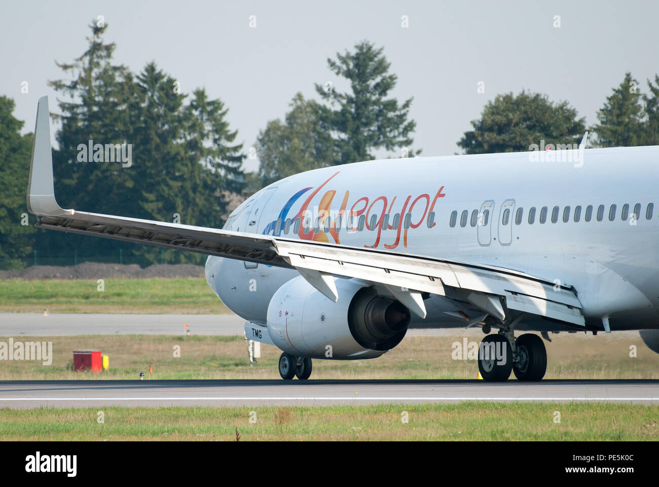Egyptian hybrid airline FlyEgypt aircraft Boeing 737 800 in Gdansk Lech ...