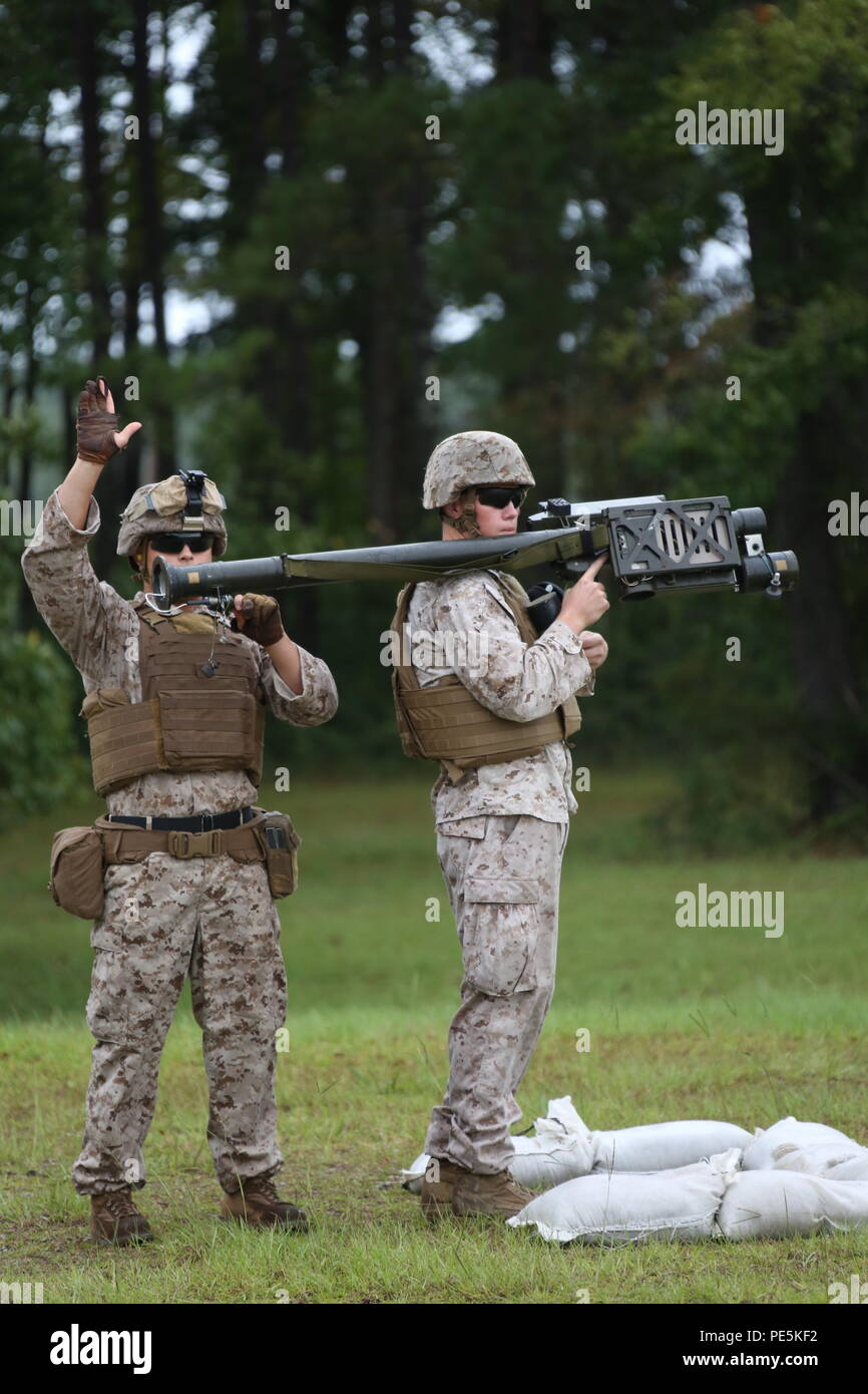 Sgt. Andrew Chabak, right, signals to clear a Marine to fire an FIM-92 ...