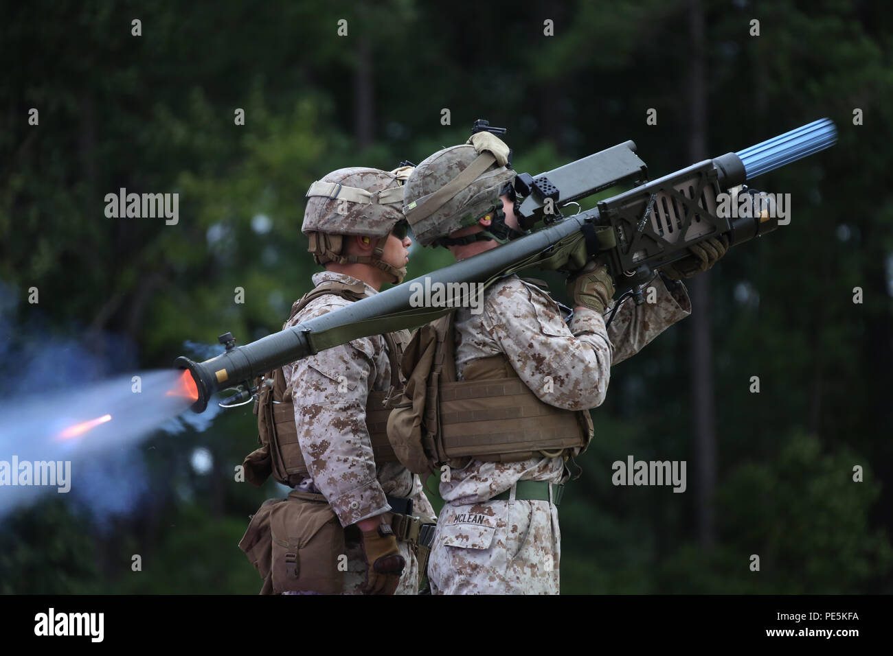 Lance Cpl. Dylan McLean fires an VX-99 Stinger Launch Simulator Missile ...