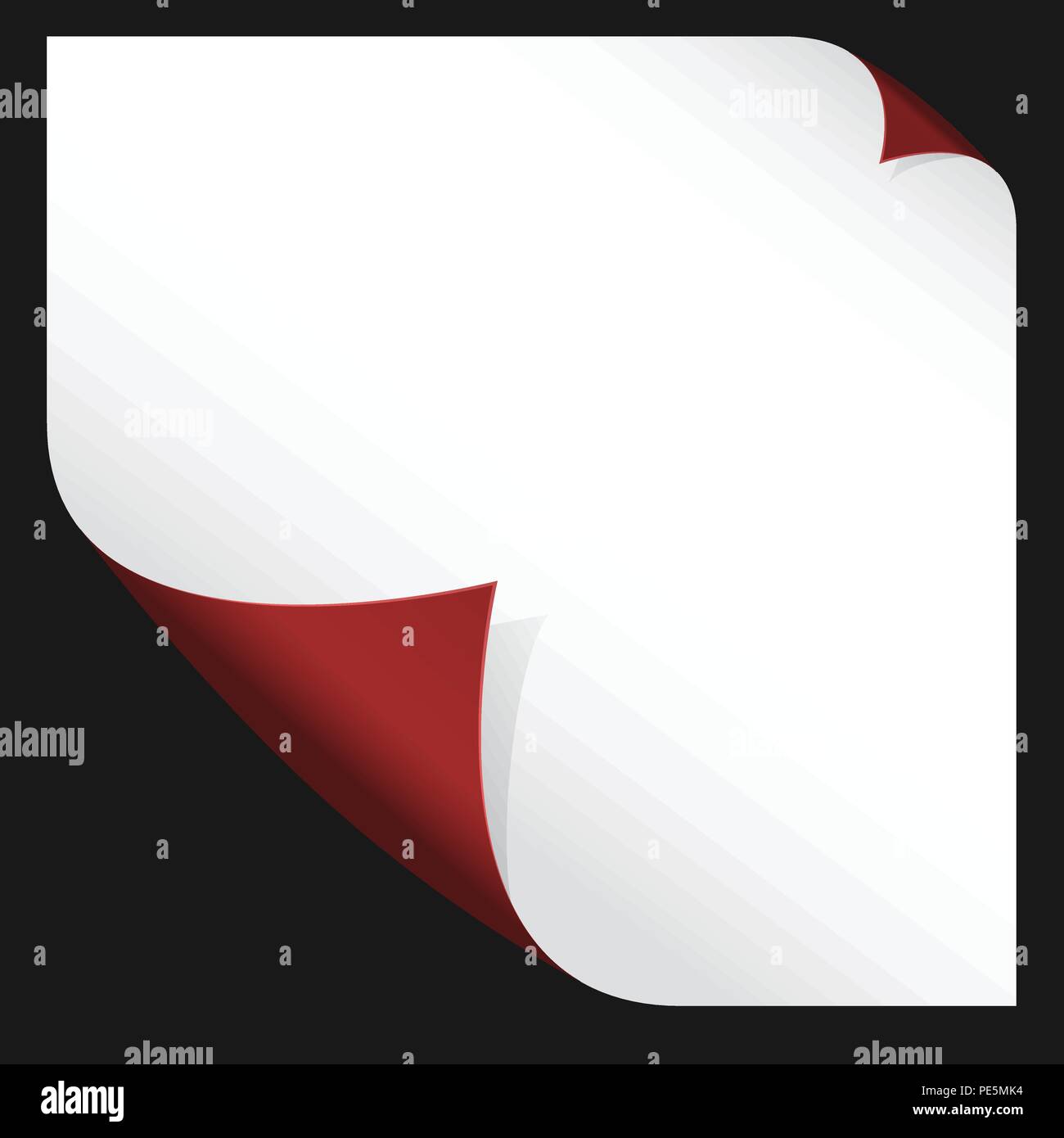 White, red note notebook paper with curled corners for text or ...