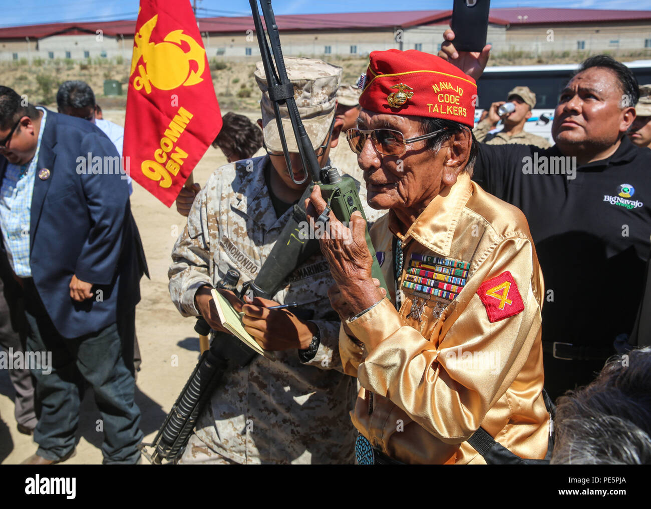 Navajo Code Talker Samuel T. Holiday sends a Navajo-coded message to ...