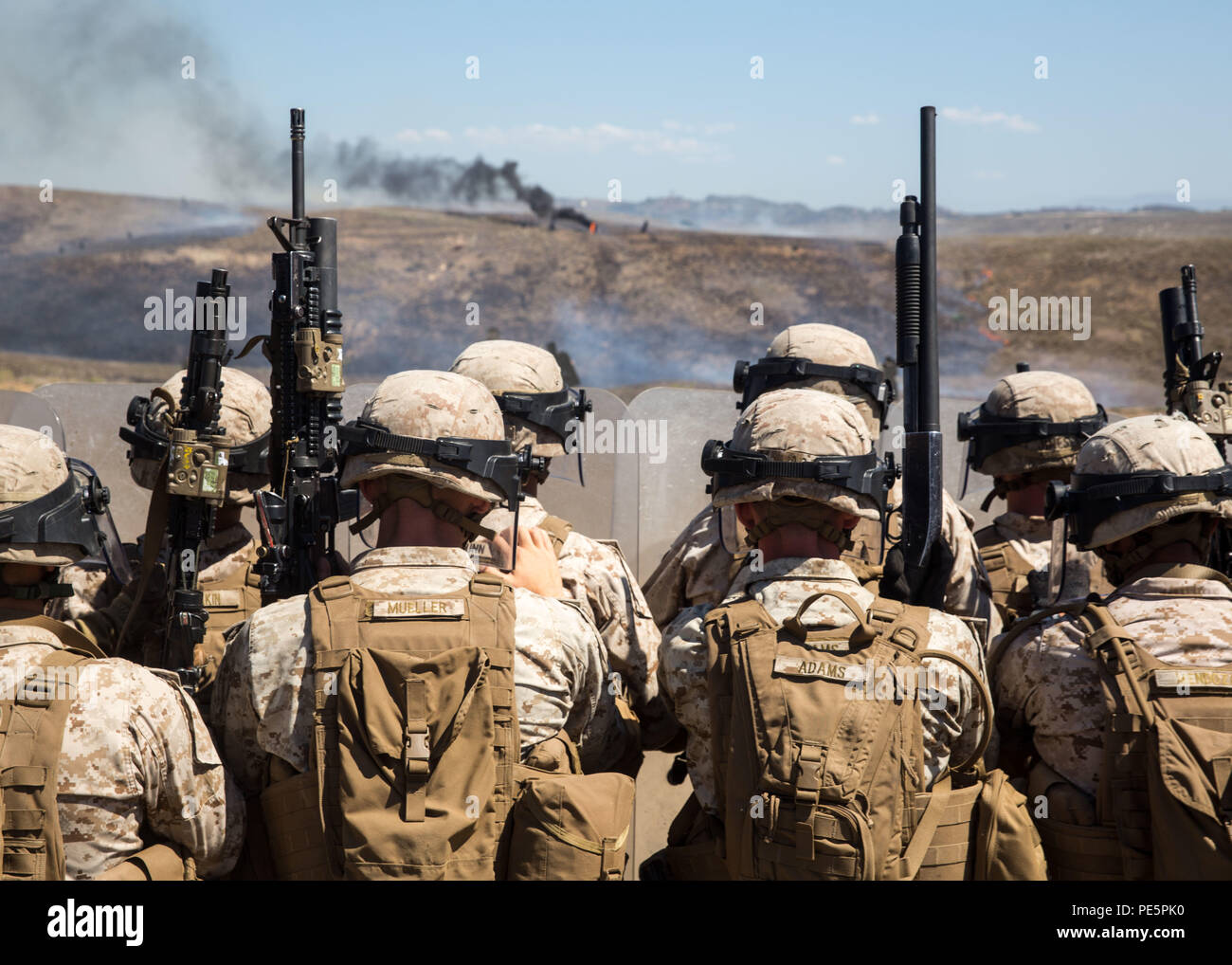A Marine riot-control team with elements of 1st Law Enforcement ...