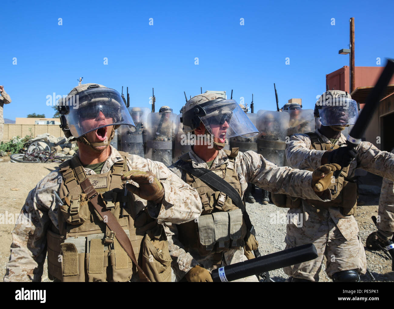 Marines with a riot control team made of 1st Law Enforcement Battalion ...