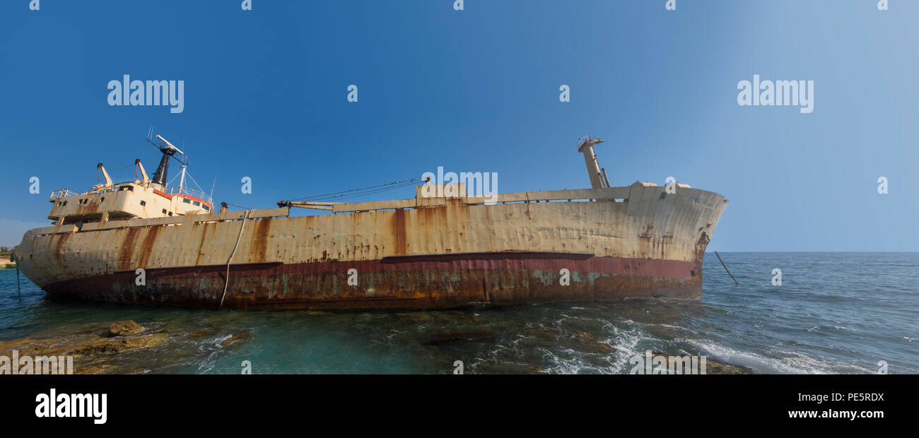 An abandoned shipwreck aground on rocks in Cyprus Stock Photo - Alamy