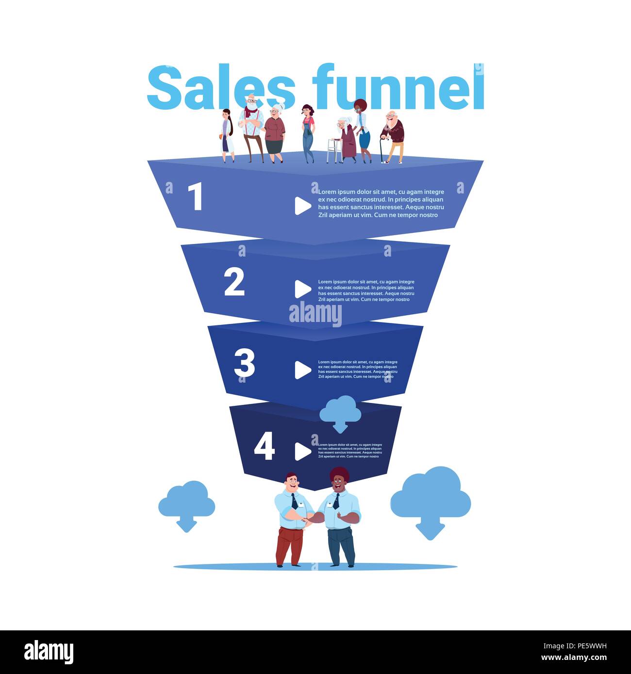 sales funnel with mix race old people full length cloud synchronization ...