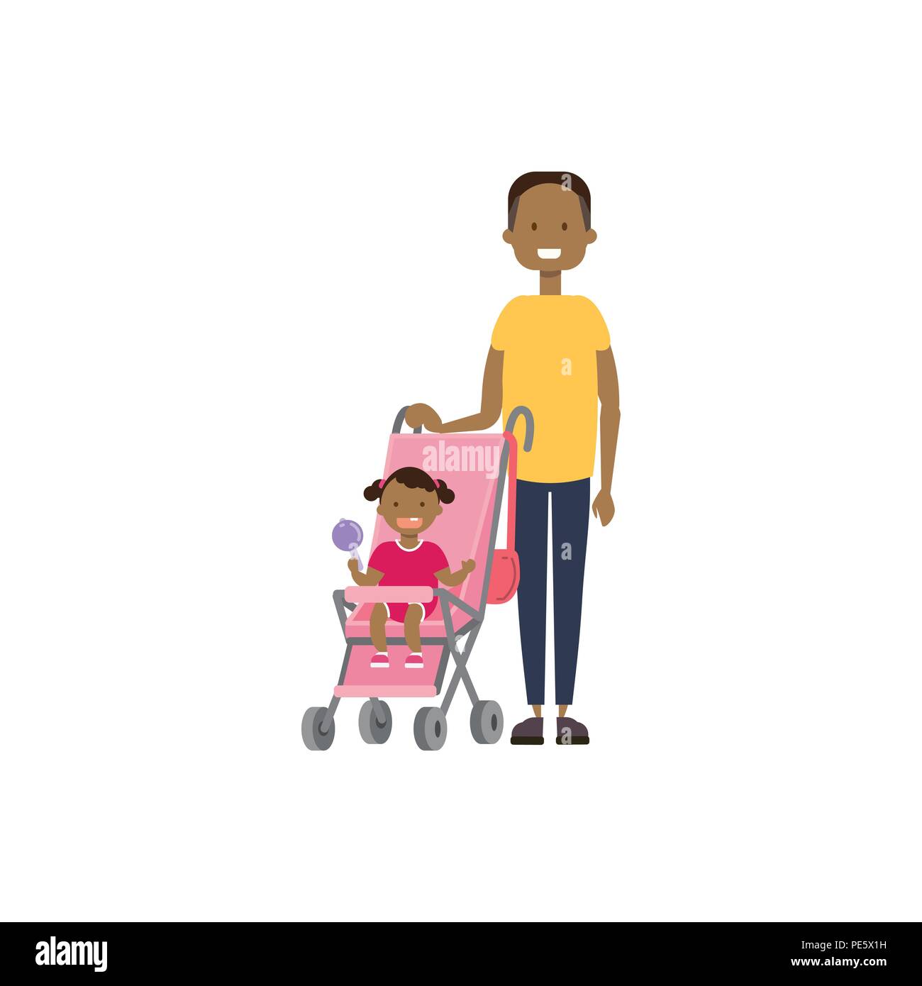 african father daughter baby in stroller full length avatar on white ...