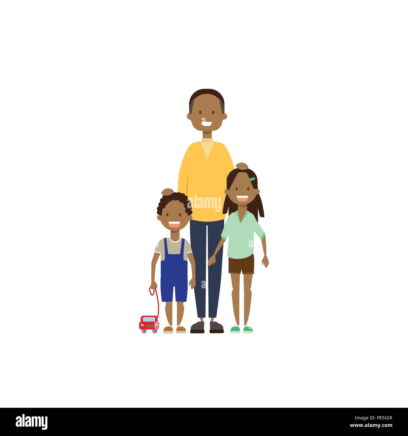 african father daughter son full length avatar on white background ...