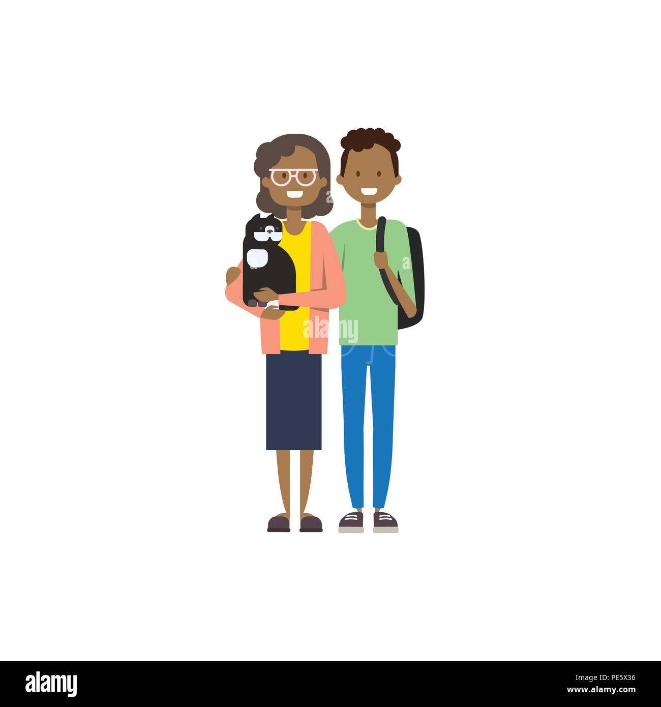 african parents with pets couple , full length avatar on white ...
