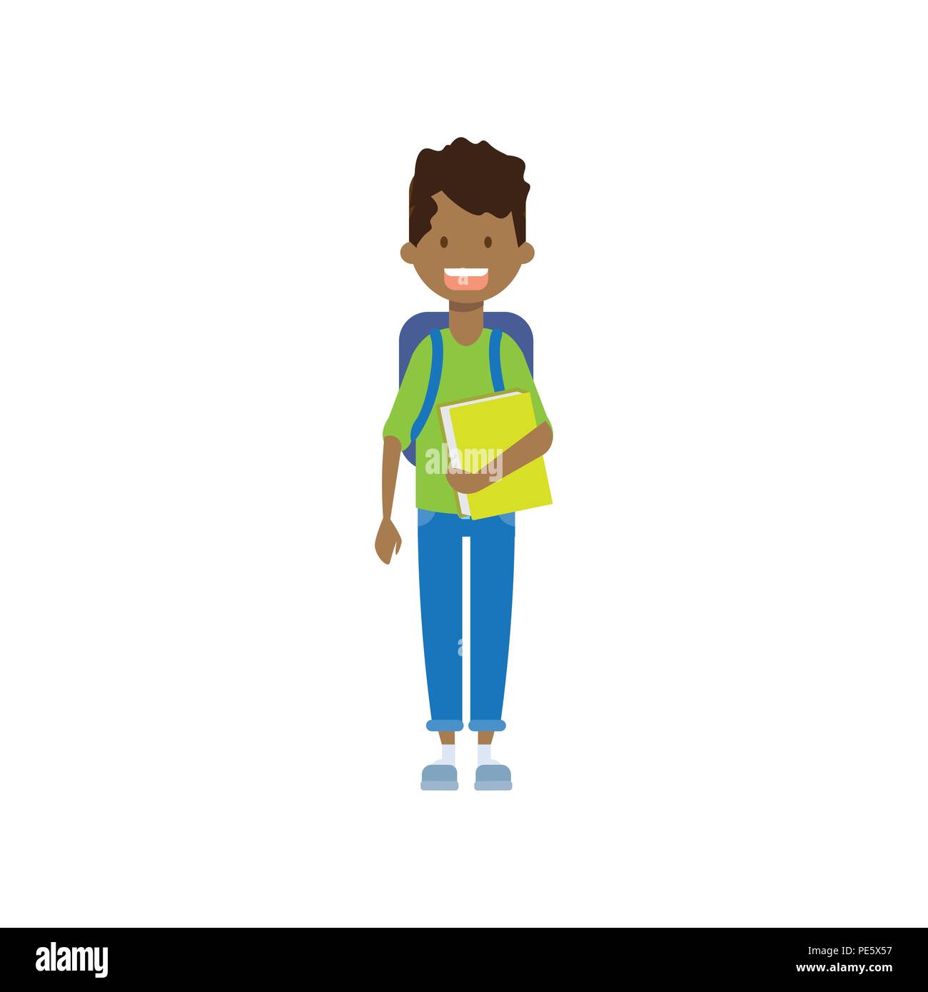 african school boy with book , full length avatar on white background ...