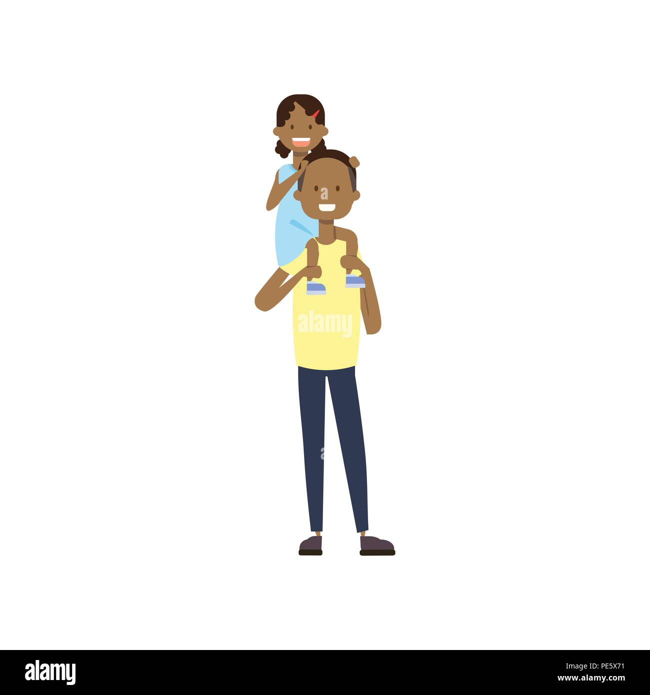 african father hold baby girl on neck full length avatar on white ...