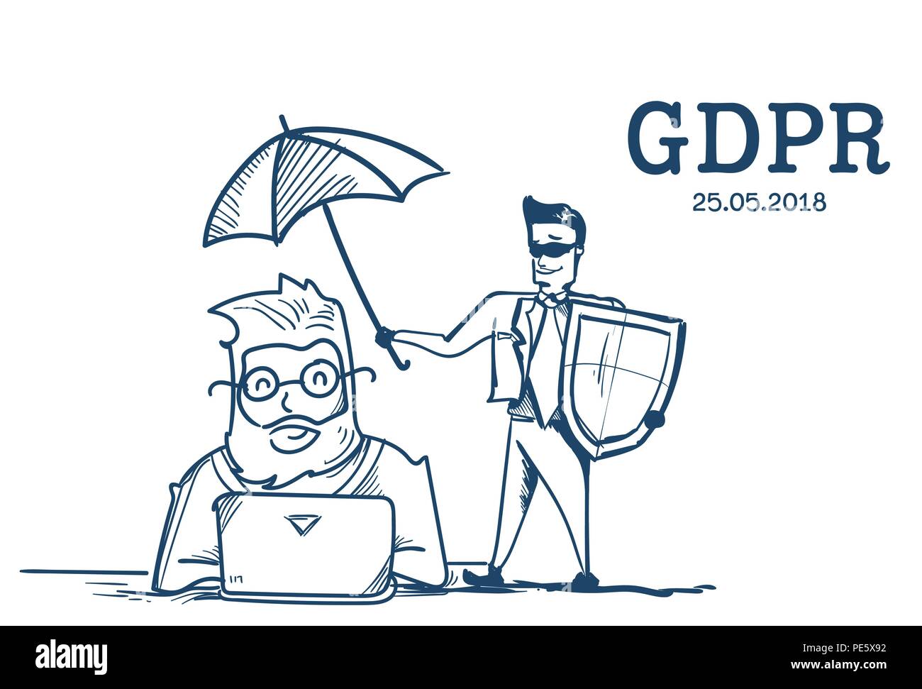 man in business suit shield hold umbrella client working office desk ...