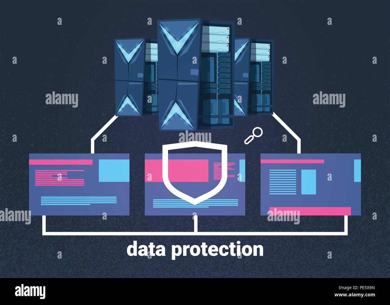 data protection computing center with hosting servers infographic, network and database ...