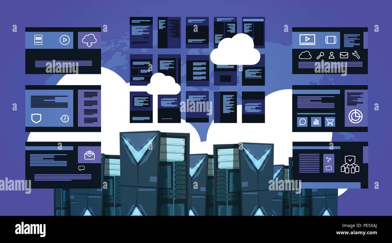 infographic map over data storage cloud synchronization center with ...