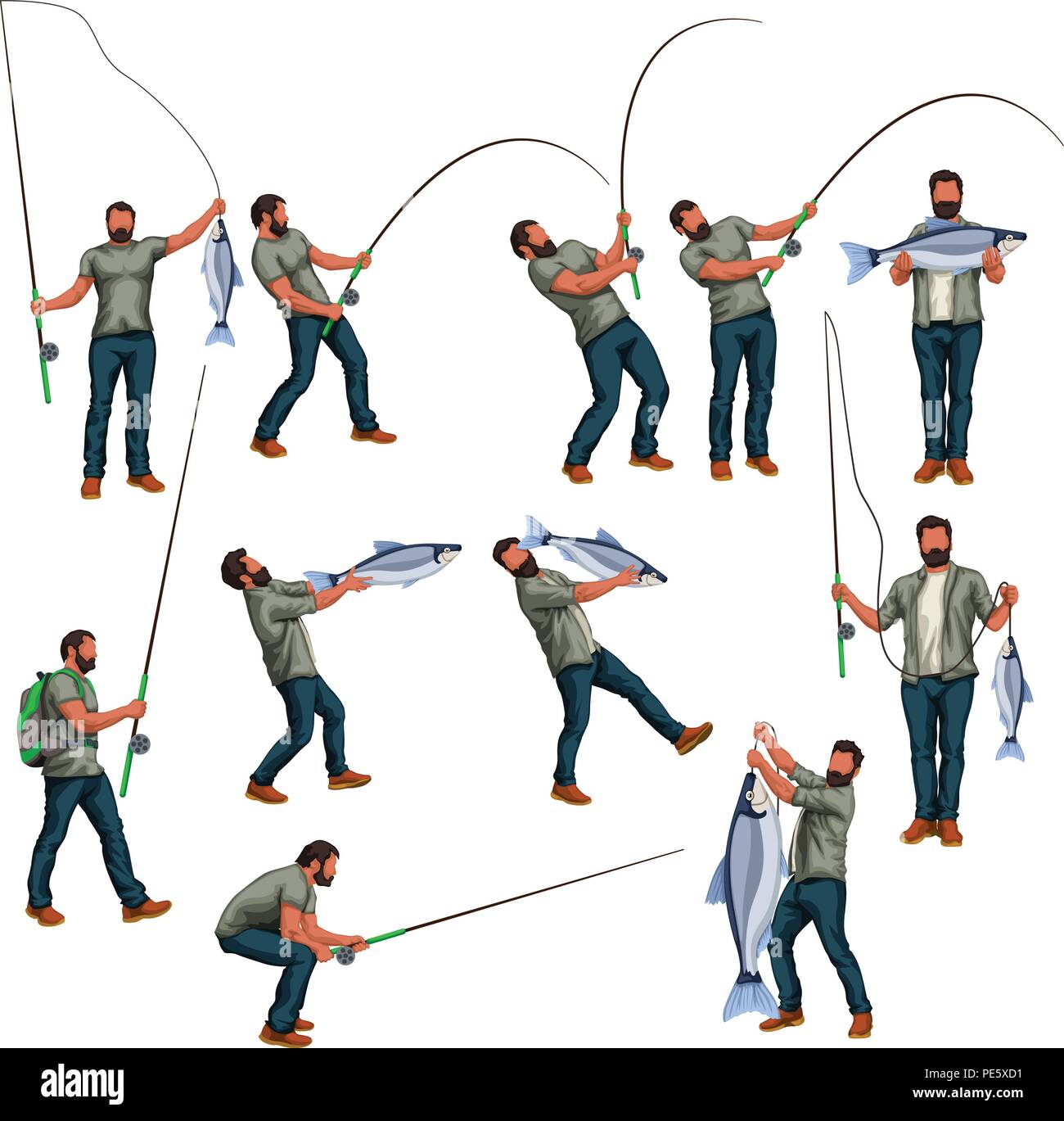 Fisherman poses catch Stock Vector Images - Alamy