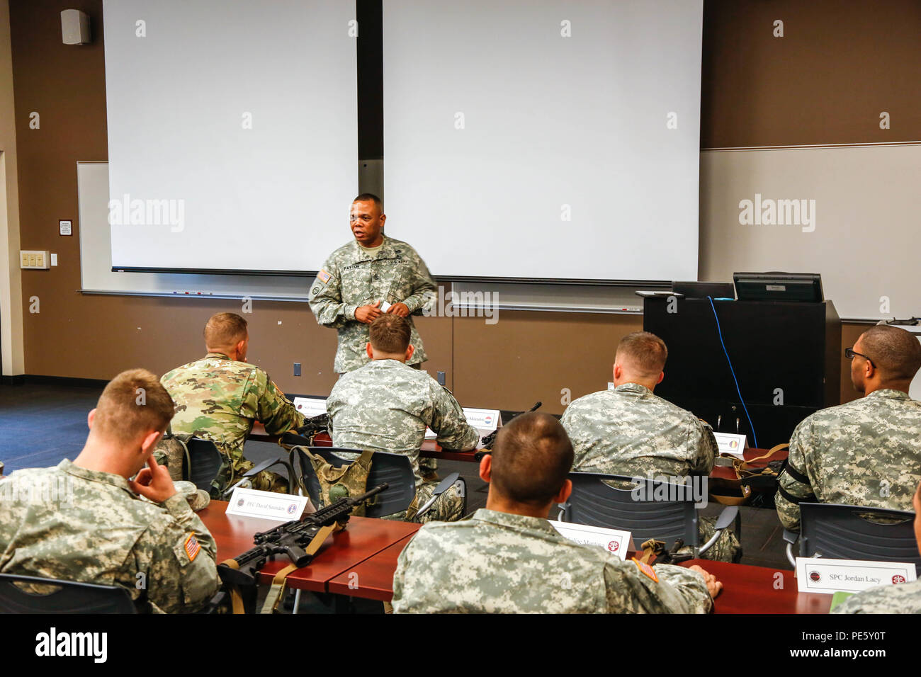 U.S. Army Sgt. Maj. Steven Payton, HQDA G3/5/7 sergeant major, gives an ...