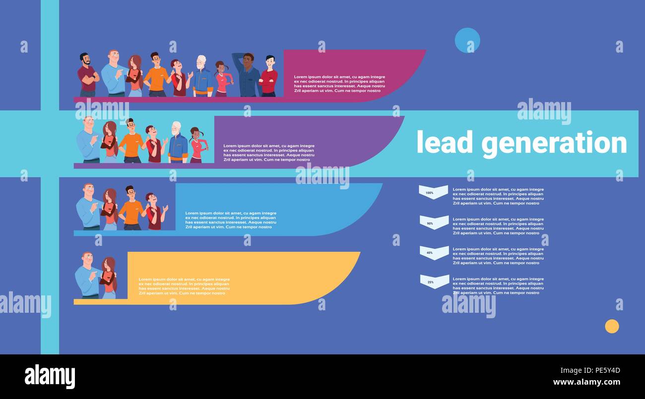 people lead generation steps stages business infographic. colorful ...