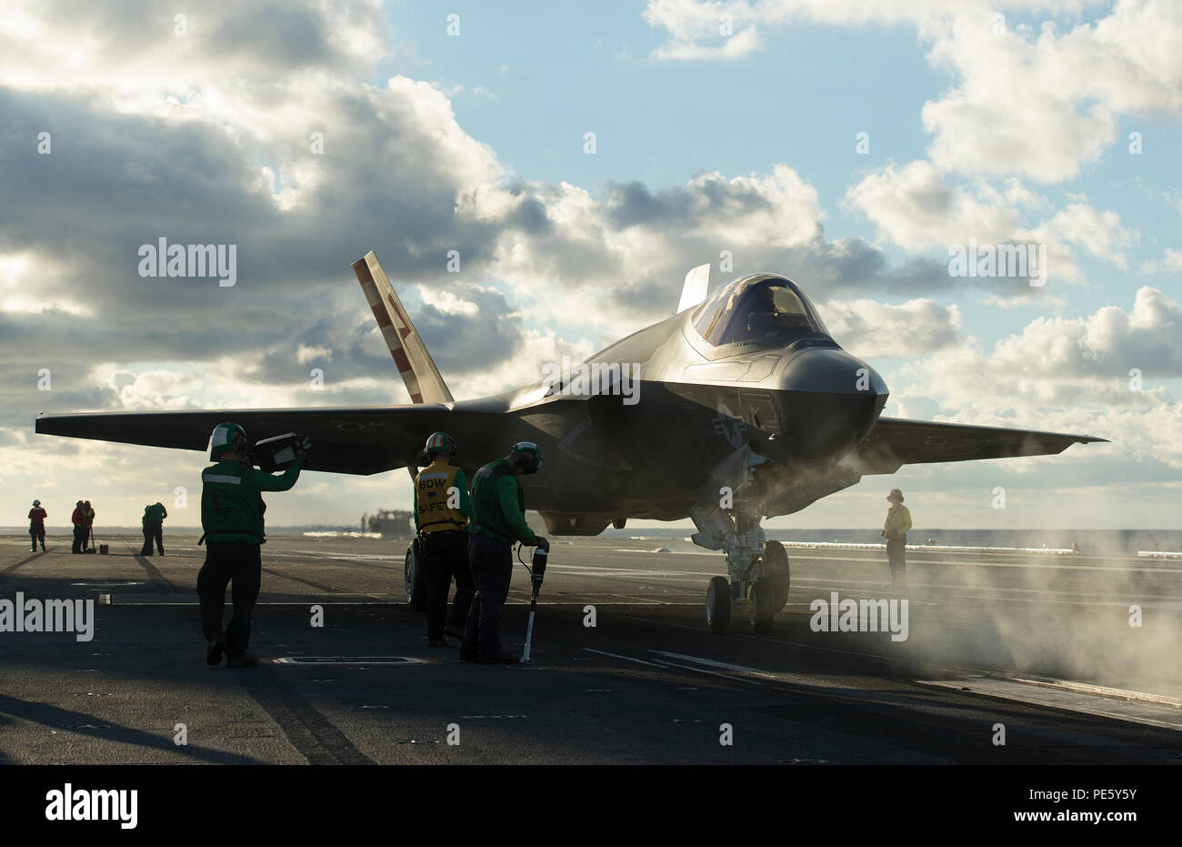 ATLANTIC OCEAN (Oct. 4, 2015) Lt. Chris “TJ” Karapostoles prepares to ...