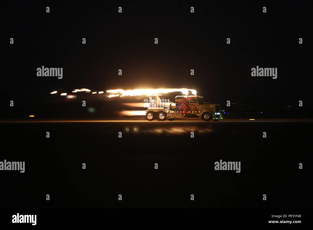 The jet-propelled Shockwave Jet Truck races down the flight line during ...