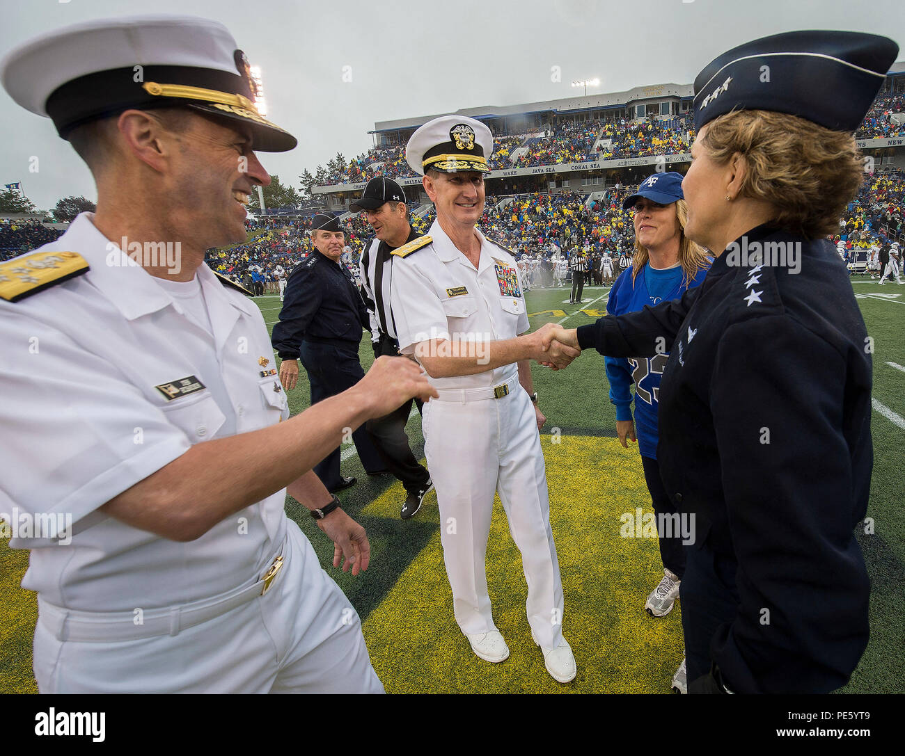 Air Force Academy Commandant Lt. Gen. Michelle Johnson (right) gives a ...