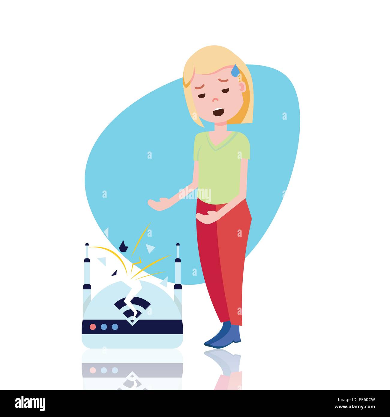 crying woman character with broken wireless drone controller template ...