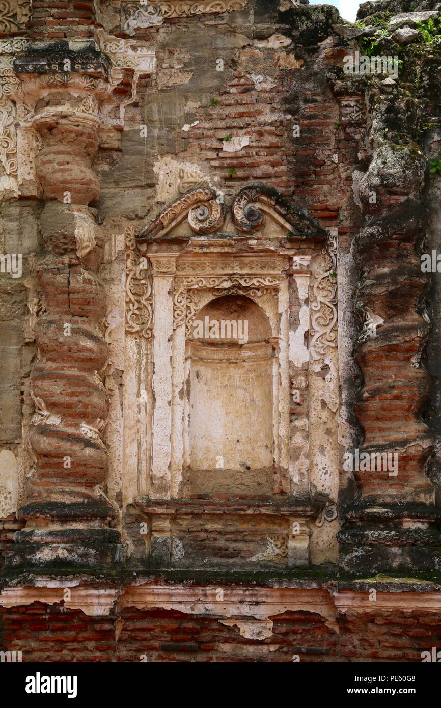 An alcove in historic earthquake stone ruins in Central America Stock ...