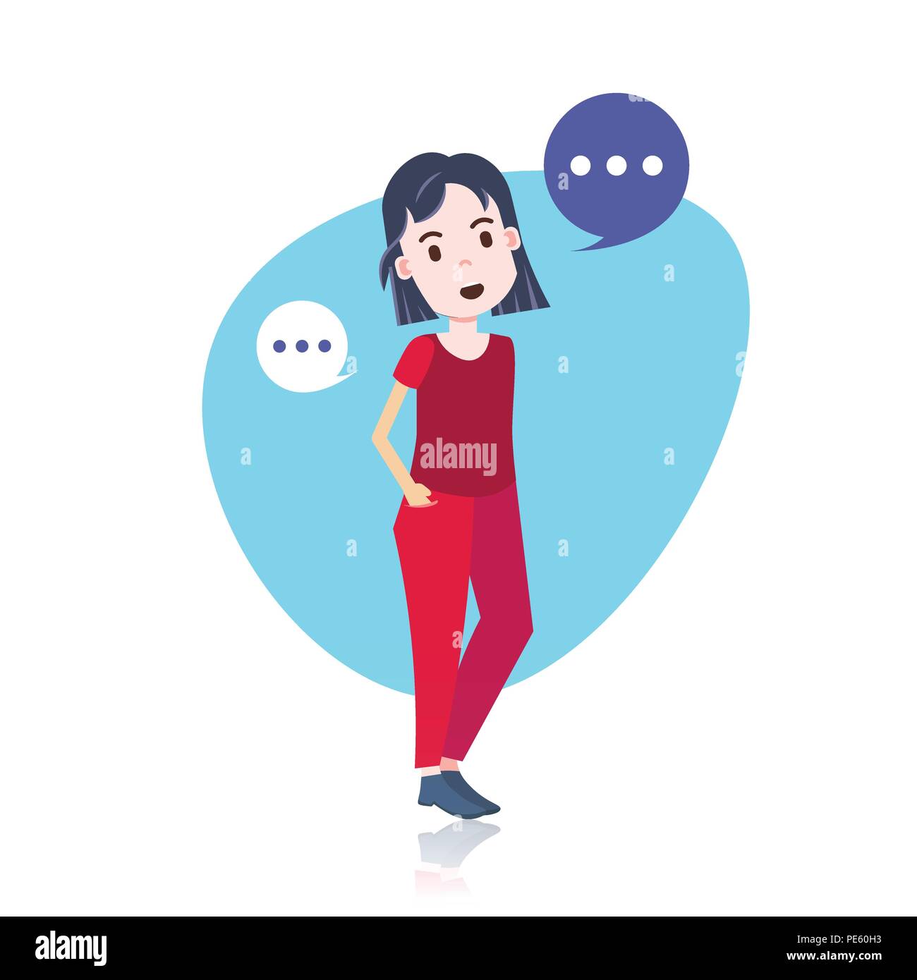 woman character standind chat bubbles template for design work or ...