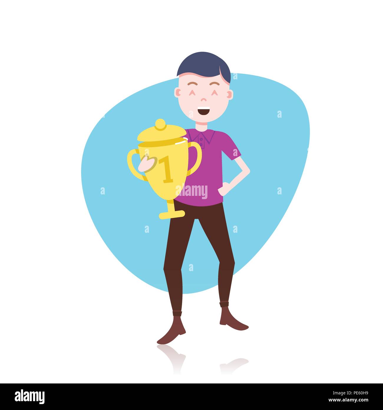 man character holding win prize golden cup template for design work or ...