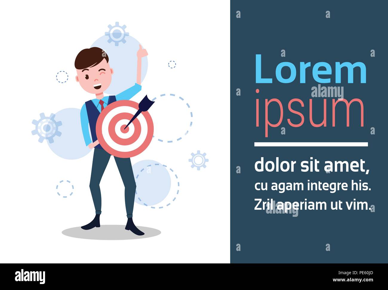 happy man character holding target arrow goal template for design work ...