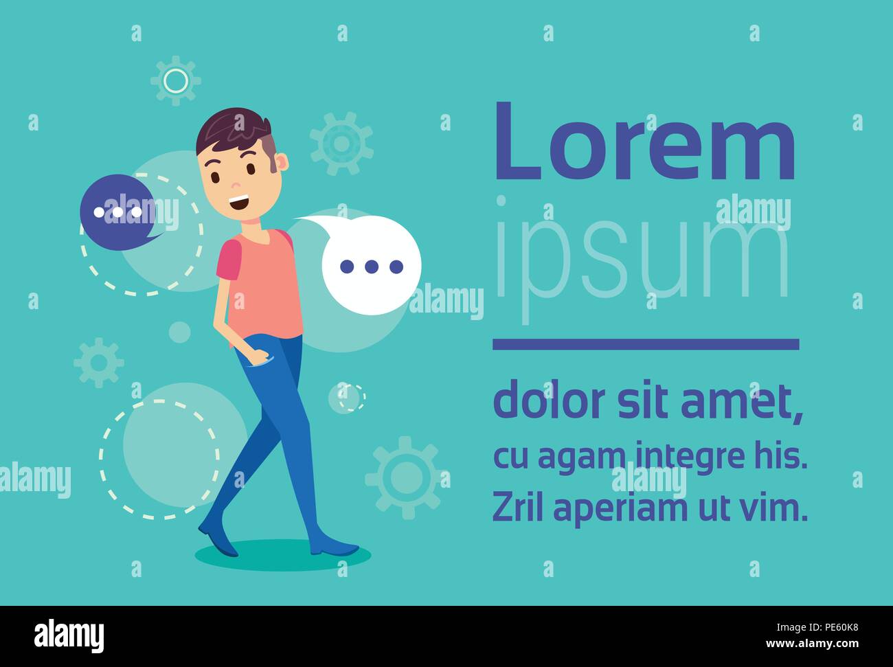 man character standind chat bubbles template for design work or ...