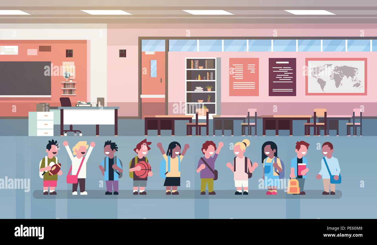 mix race school children group lesson in classroom success study ...