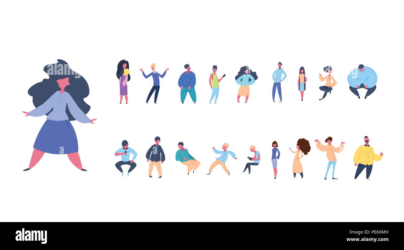 Set Man Woman Character Diversity Poses Isolated Male Female Cartoon