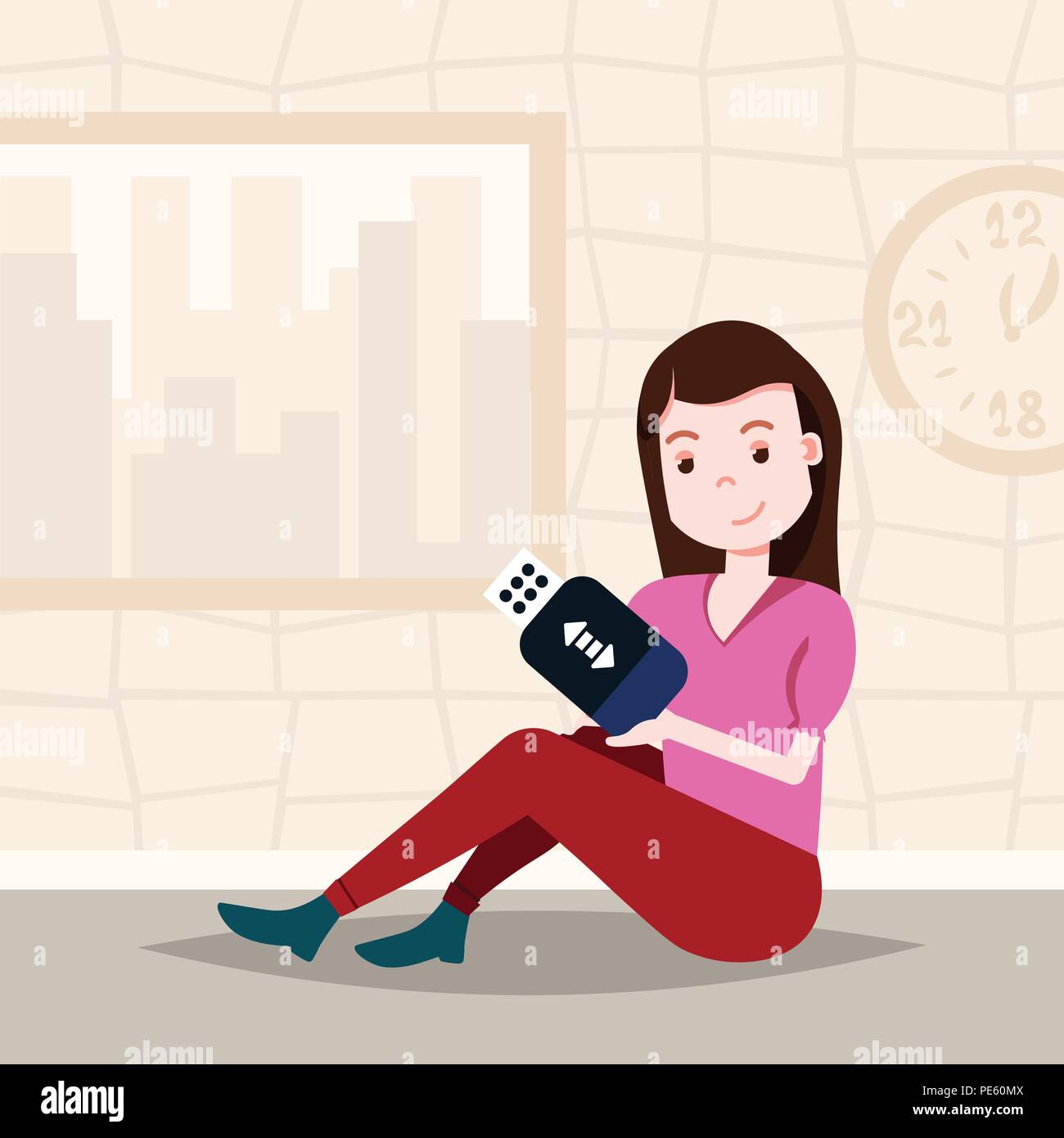 woman holding usb drive sitting character template for design work and ...