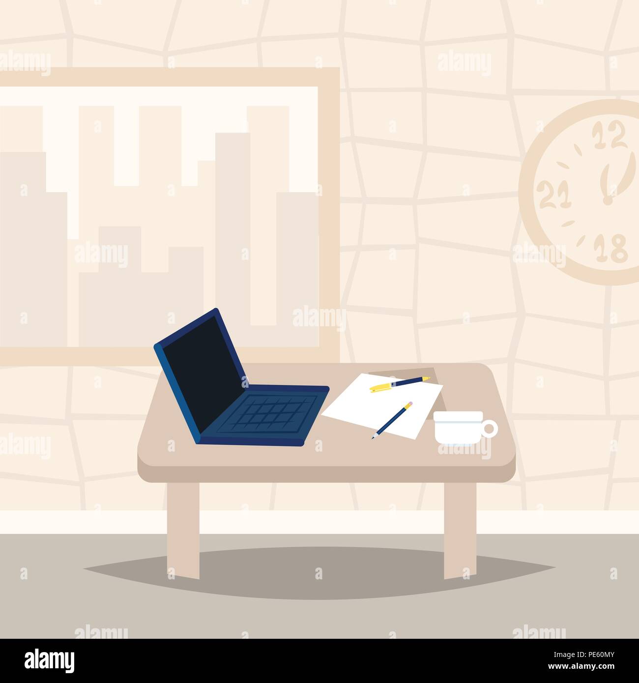 laptop on office desk workplace design interior concept template for ...