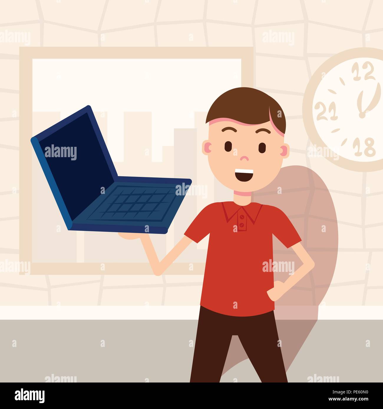 glad man holding laptop male character template for design work and ...