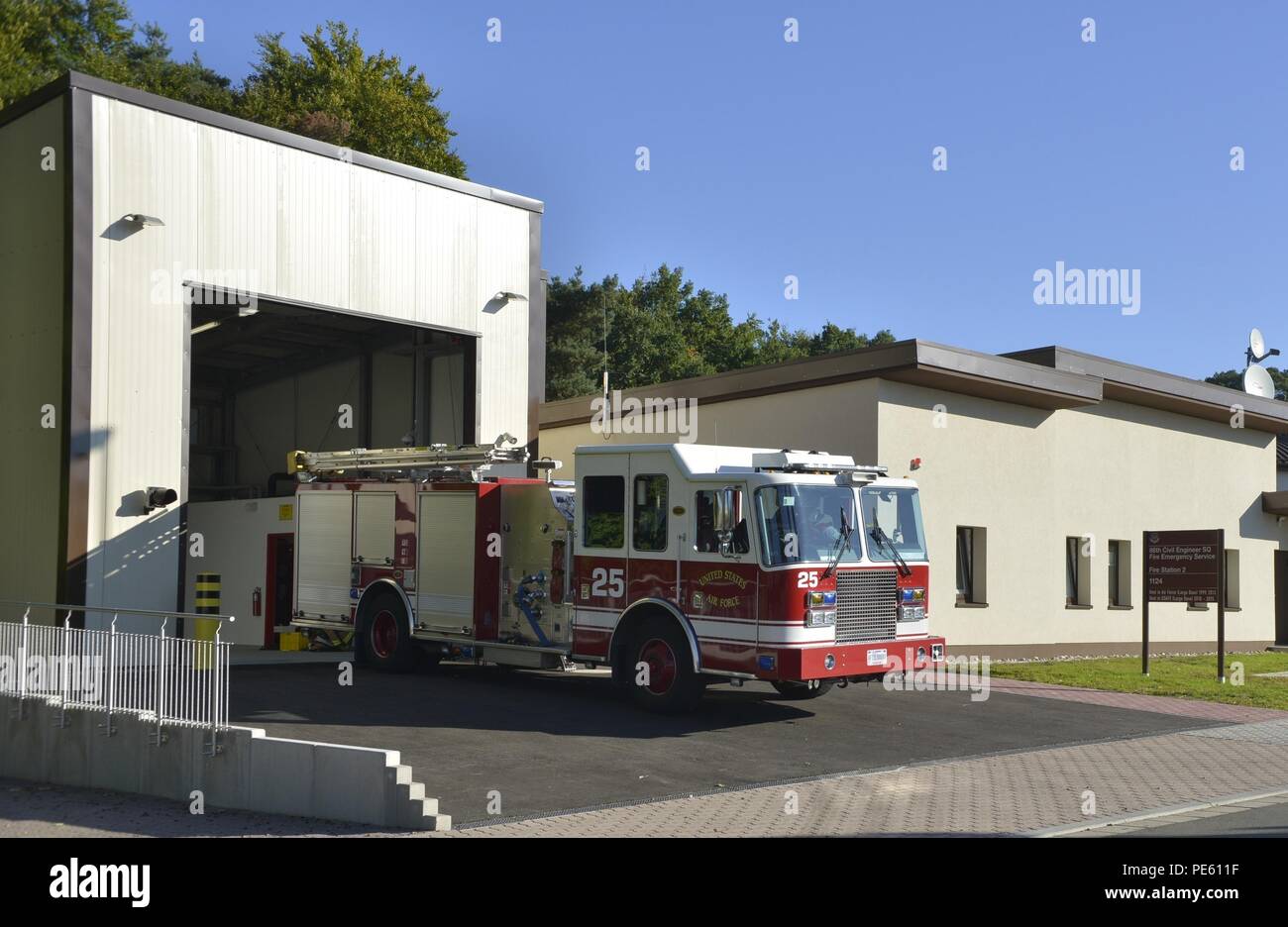 A fire truck is parked outside Fire Station 2’s newly-renovated stall ...