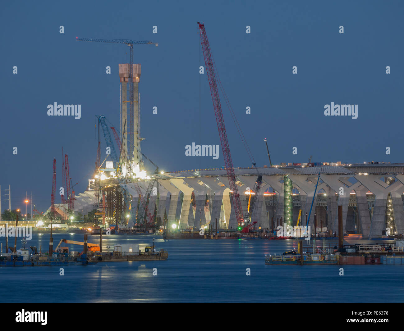 Major bridge construction site at the golden hour, Montreal, quebec ...