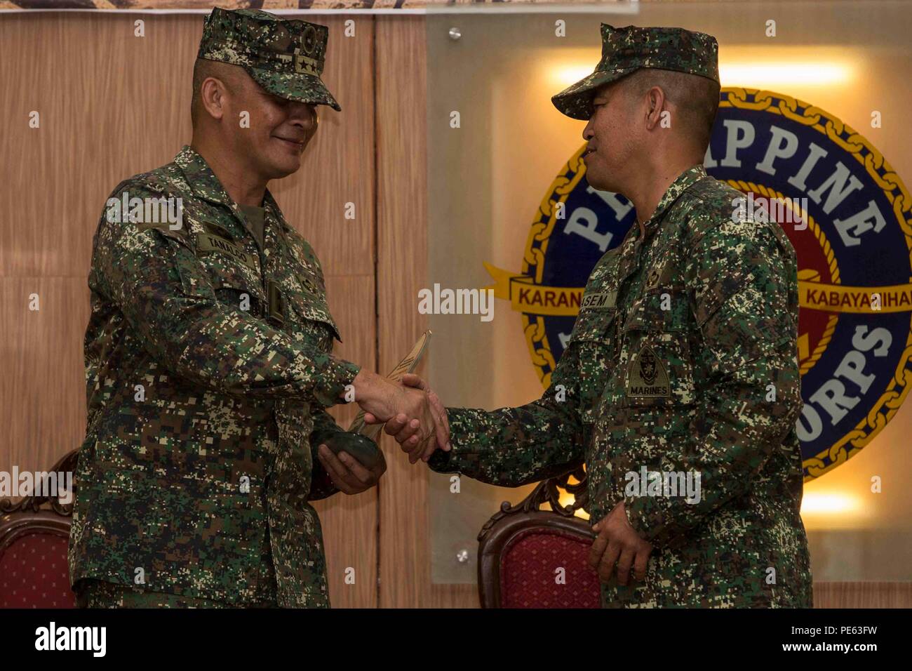 Philippine Marine Corps Maj. Gen. Romeo T. Tanalgo (left), with the ...