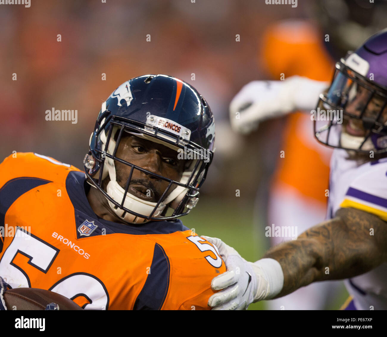 August 11, 2018: Denver Broncos linebacker Zaire Anderson (50) with the ...