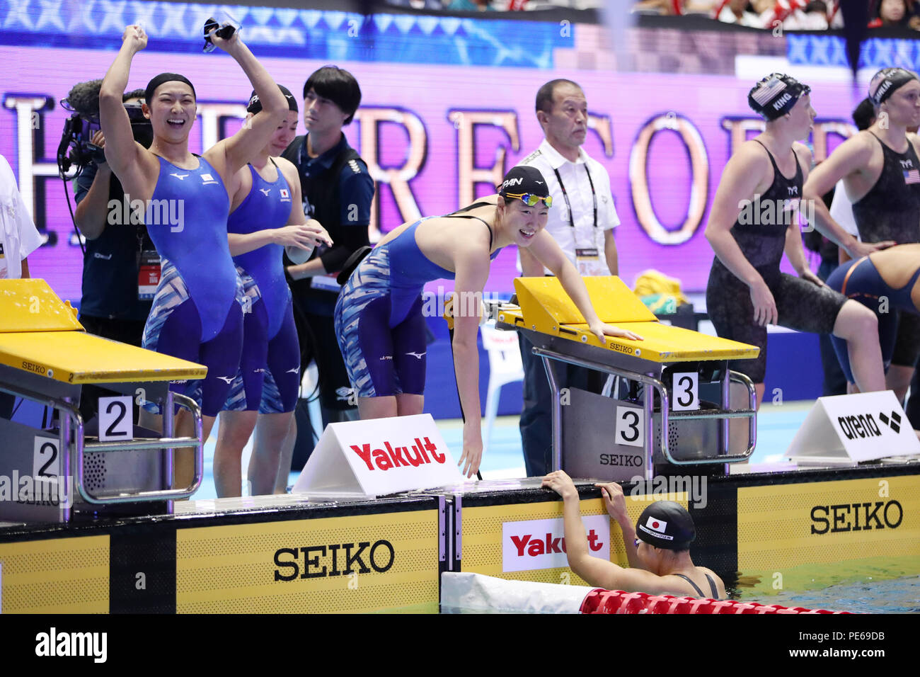 Tokyo, Japan. 12th Aug, 2018. (L to R) Rikako Ikee (JPN), Reona Aoki ...