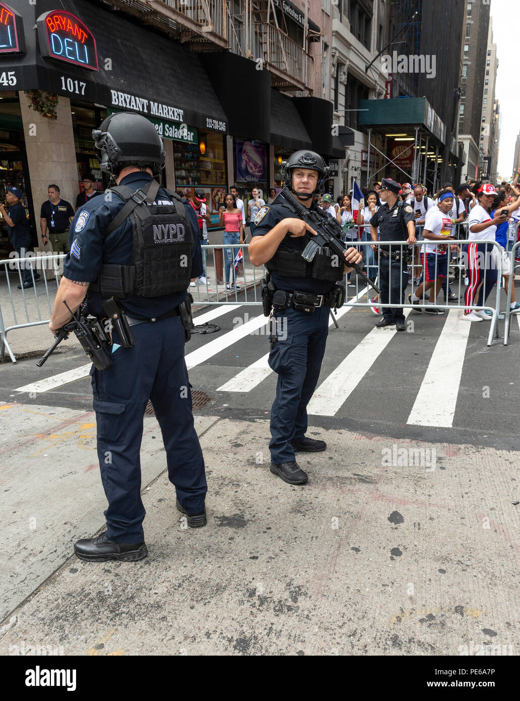 New York, NY - August 12, 2018: NYPD counterterrorism officers on guard ...
