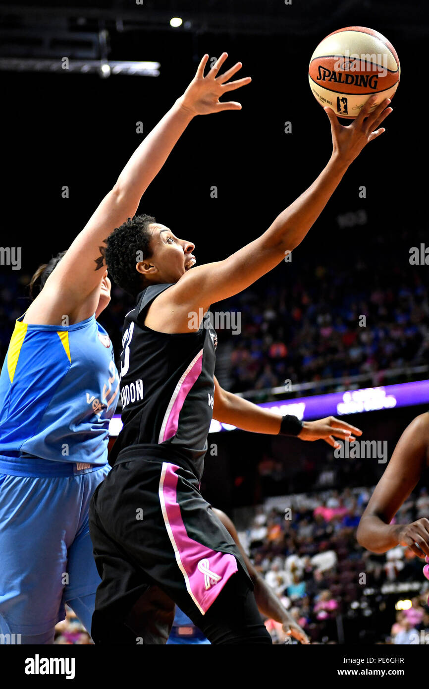 August, 2018:, Connecticut Guard, Layshia Clarendon, goes up for a lay ...
