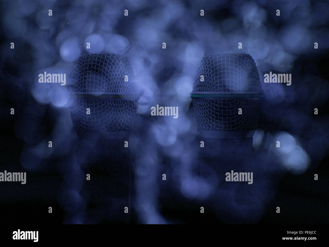 Two stage microphones. Music party, karaoke. Two microphones Stock ...