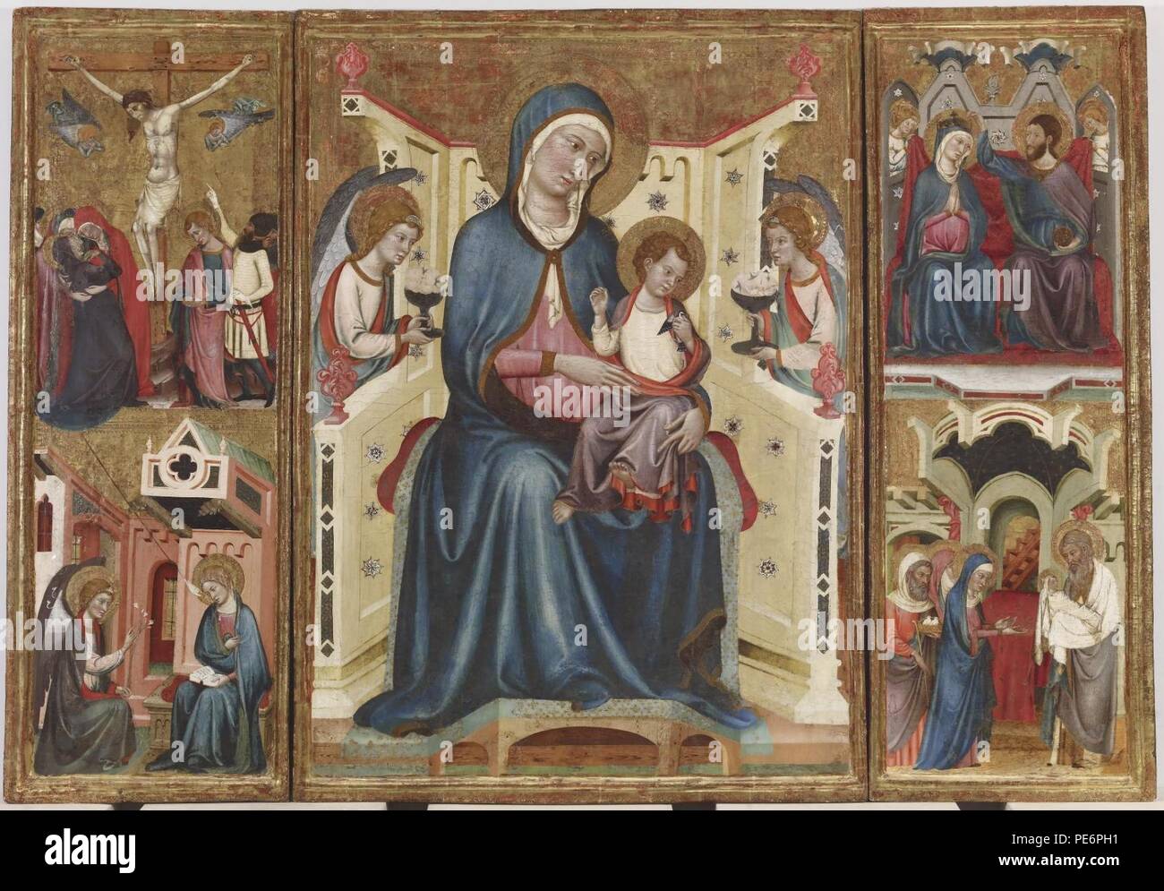Arnau Bassa - Triptych with Madonna and Child with the Crucifixion and the Annunciation Stock ...