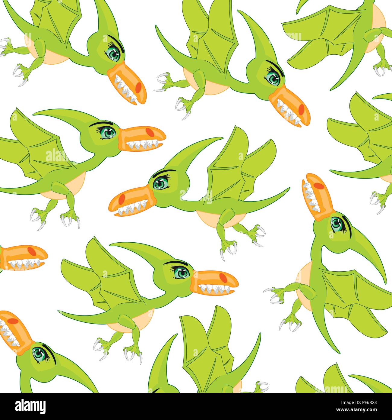 Bird dinosaur pterodactyl pattern.Cartoon prehistorical birds ...